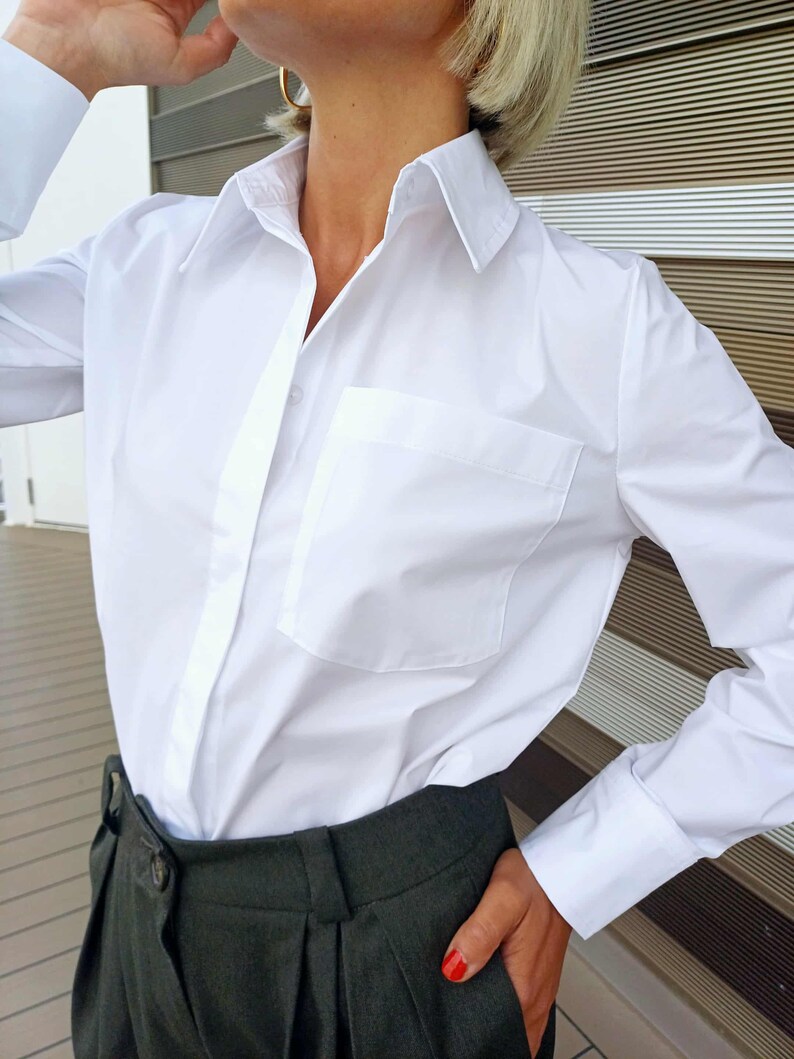 White Cotton Relaxed Fit Shirt - Back Box Pleat & Single Front Chest ...