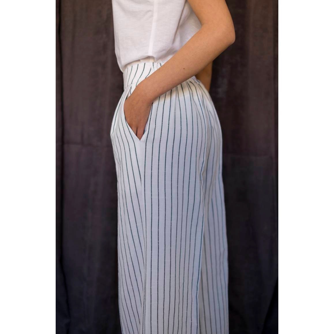 Elastic Waist White & Black Linen Culottes Stripe Cocoon - Etsy