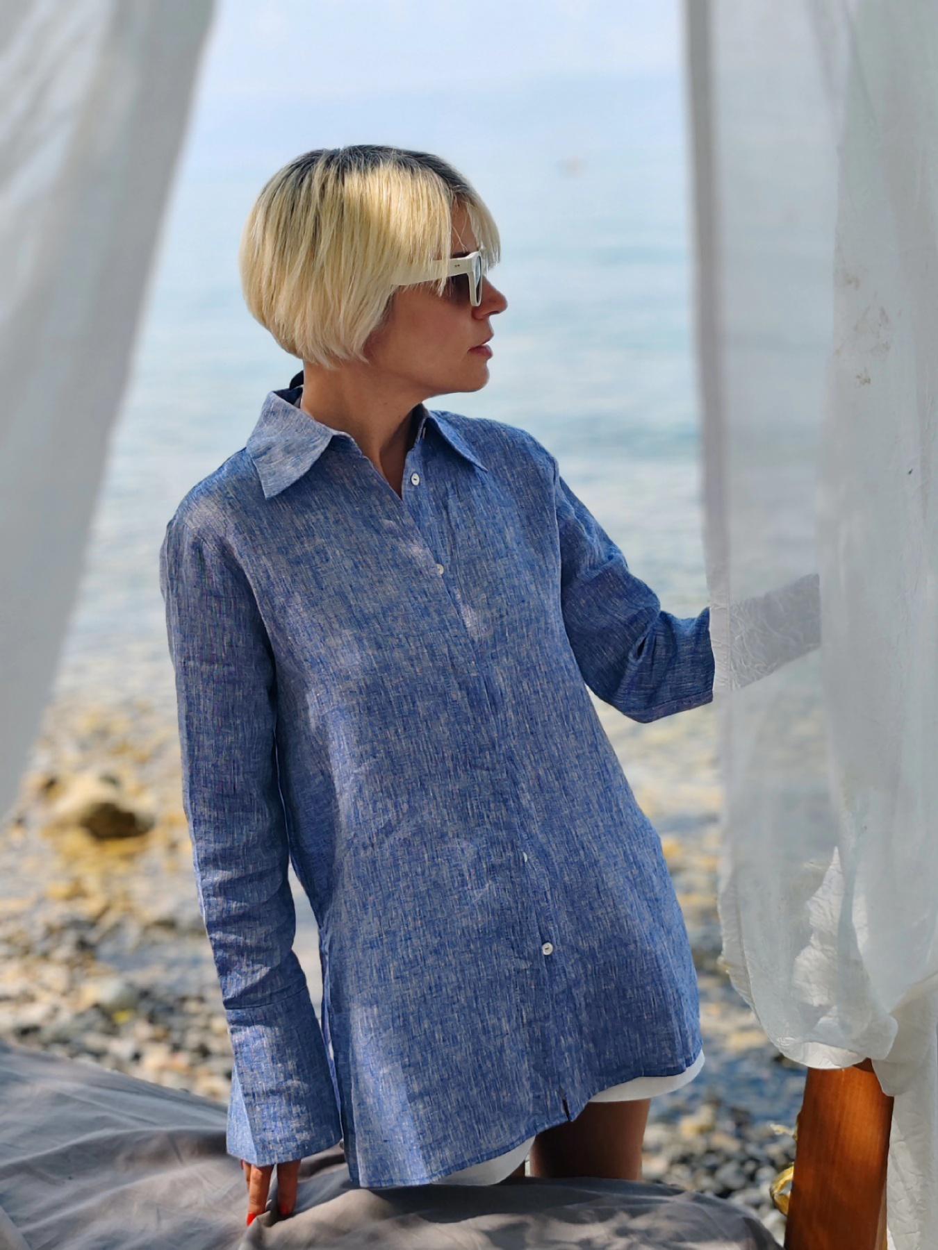Relaxed Linen Shirt Oversized Linen Top Maxi Side Slits Blouse ...