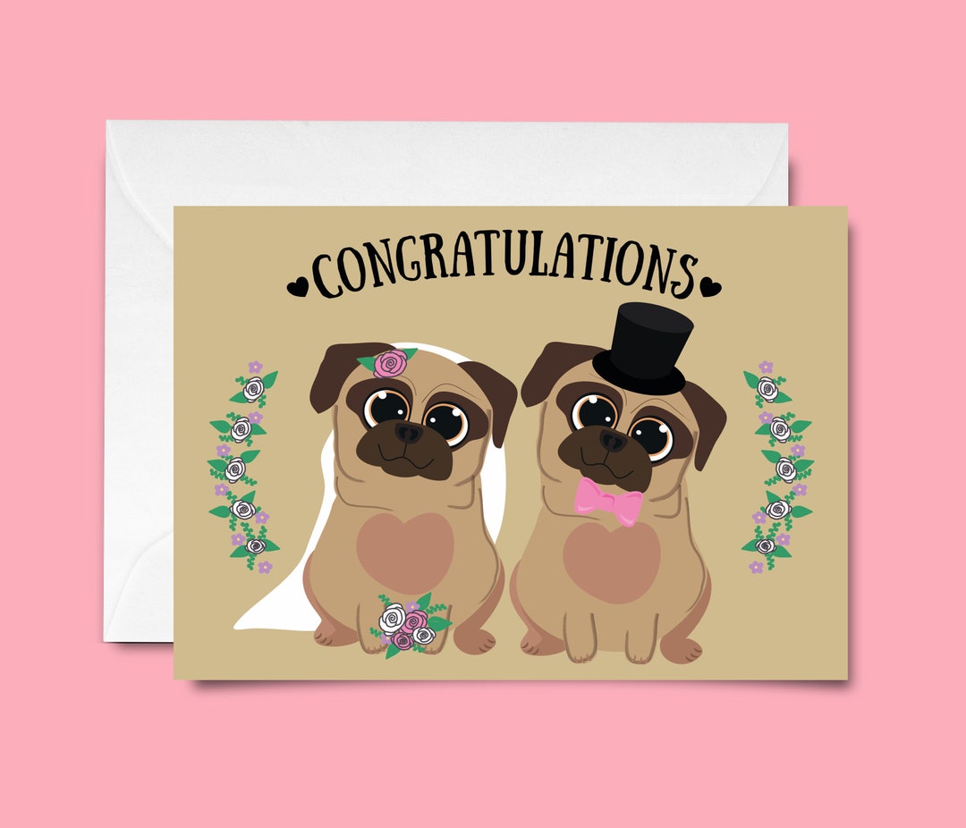 Pug Wedding Card, Dog Anniversary Card, Congratulations Card for Pug ...