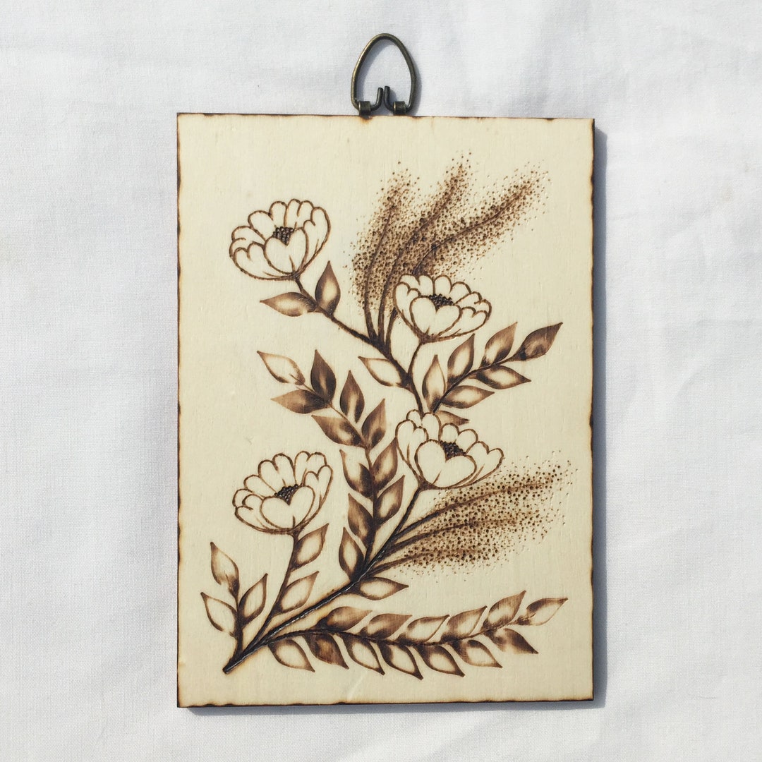 Anemone Flower Vine With Acacia and Myrtle - Plaque Wood Burning ...