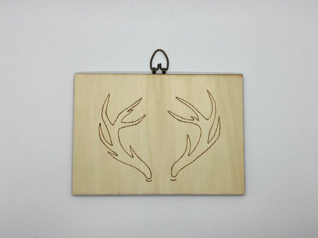 Mounted Elk Bull Antlers Outline - Wall Hanging Pyrography Art Wood ...