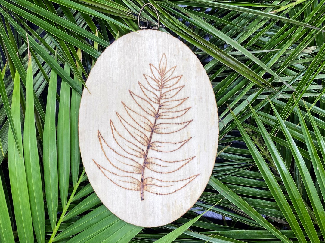 Palm Frond, Long Leaf Fern Vine - Pyrography Wood Burning Wall Hanging ...