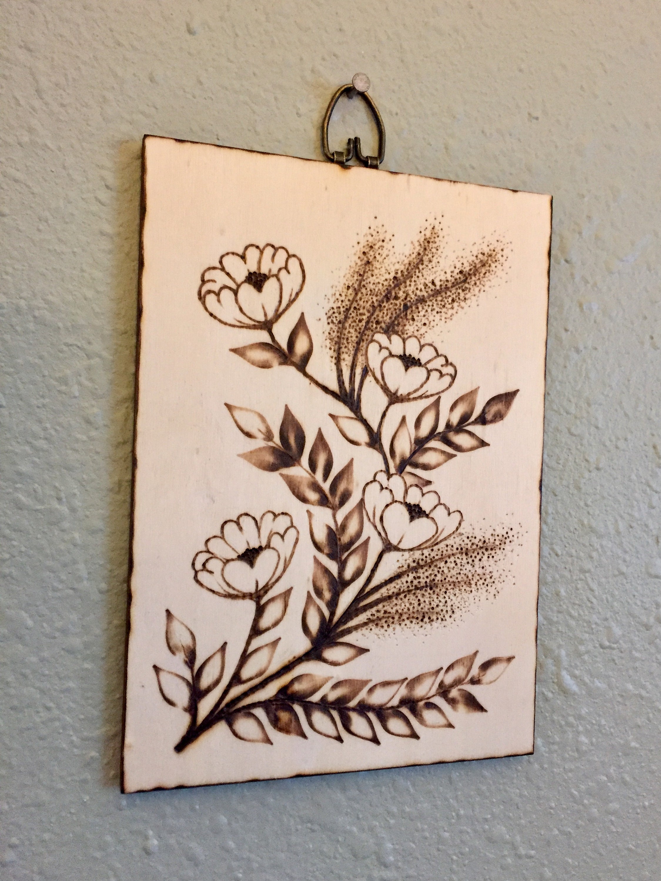 Anemone Flower Vine With Acacia and Myrtle Plaque Wood Burning ...