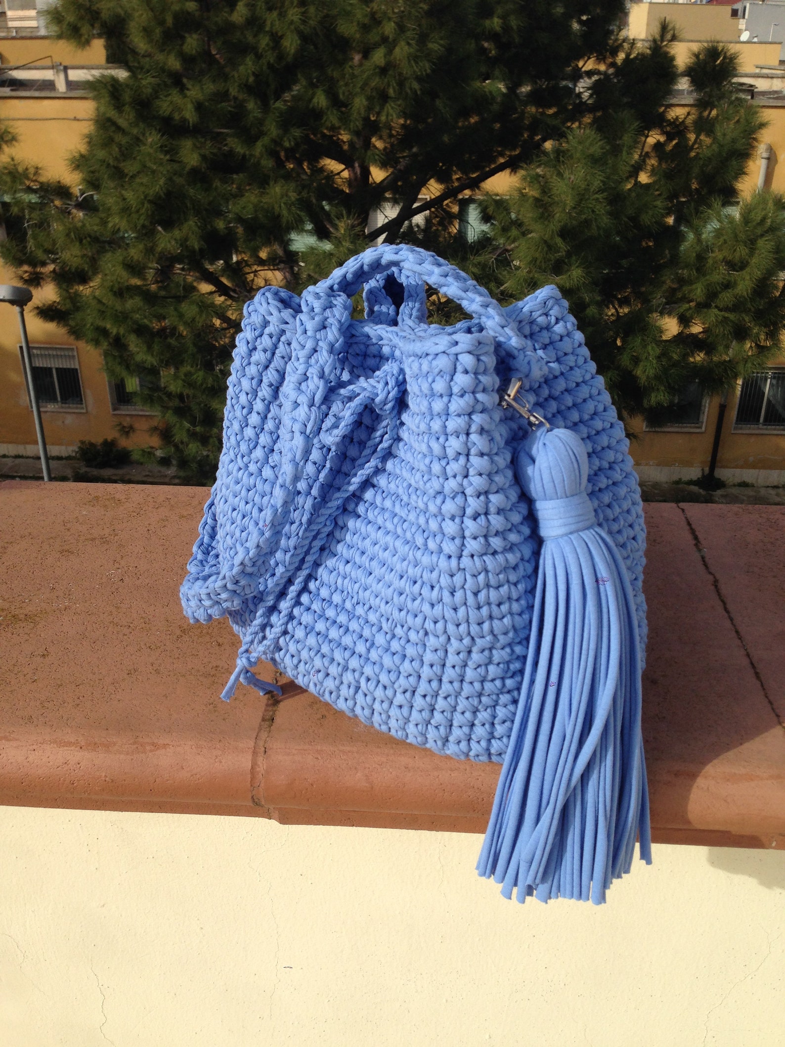 Bag, Soft Blue Color of Knitted Yarn "laguna" - Etsy