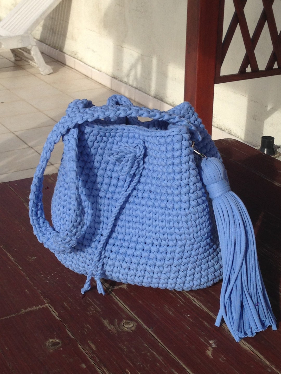 Bag, Soft Blue Color of Knitted Yarn "laguna" - Etsy