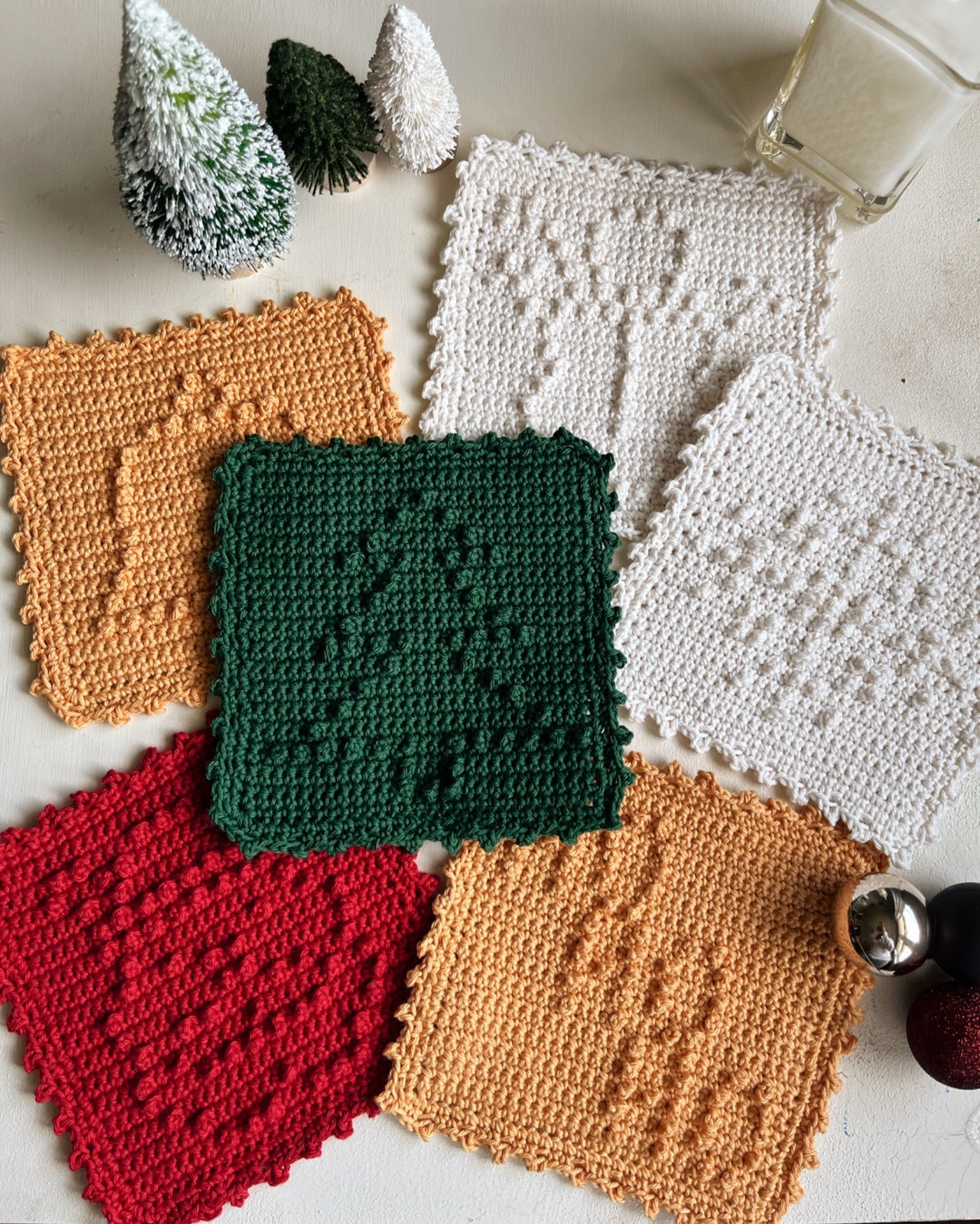 The Holiday Dishcloth Collection Crochet Patterns: Snowflake, Tree ...