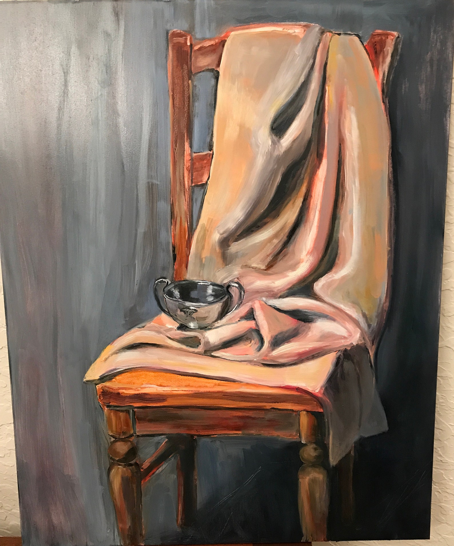 Beautiful still life original oil painting of a wooden chair | Etsy