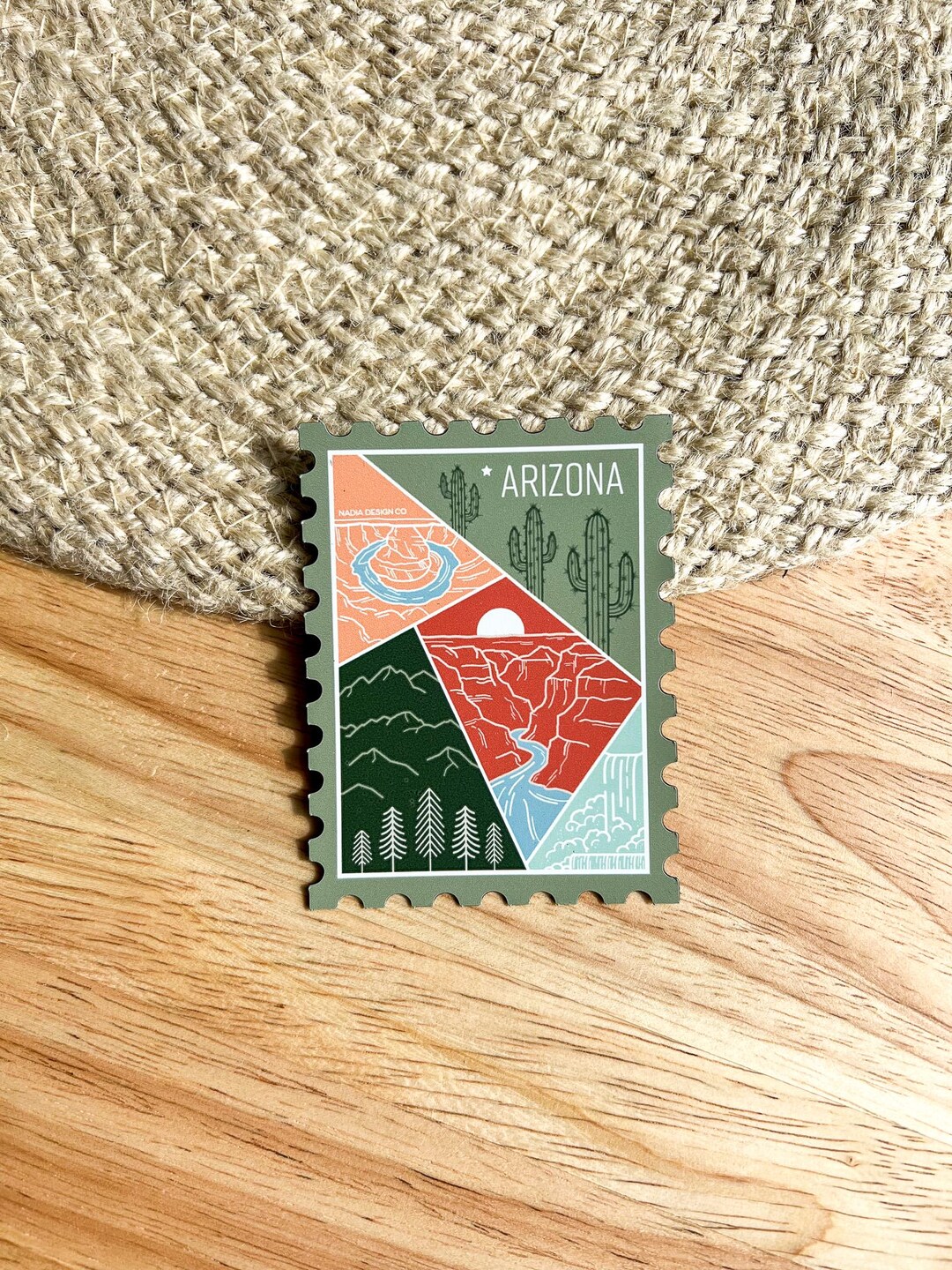 Arizona Stamp Magnet | USA State Mountains Waterfall Cactus Grand ...