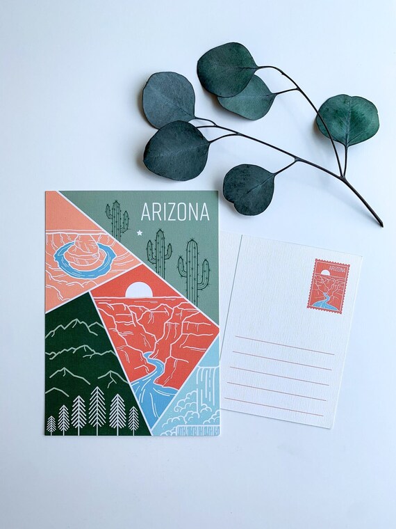 Arizona State Travel Postcard Print Geometric Travel | Etsy