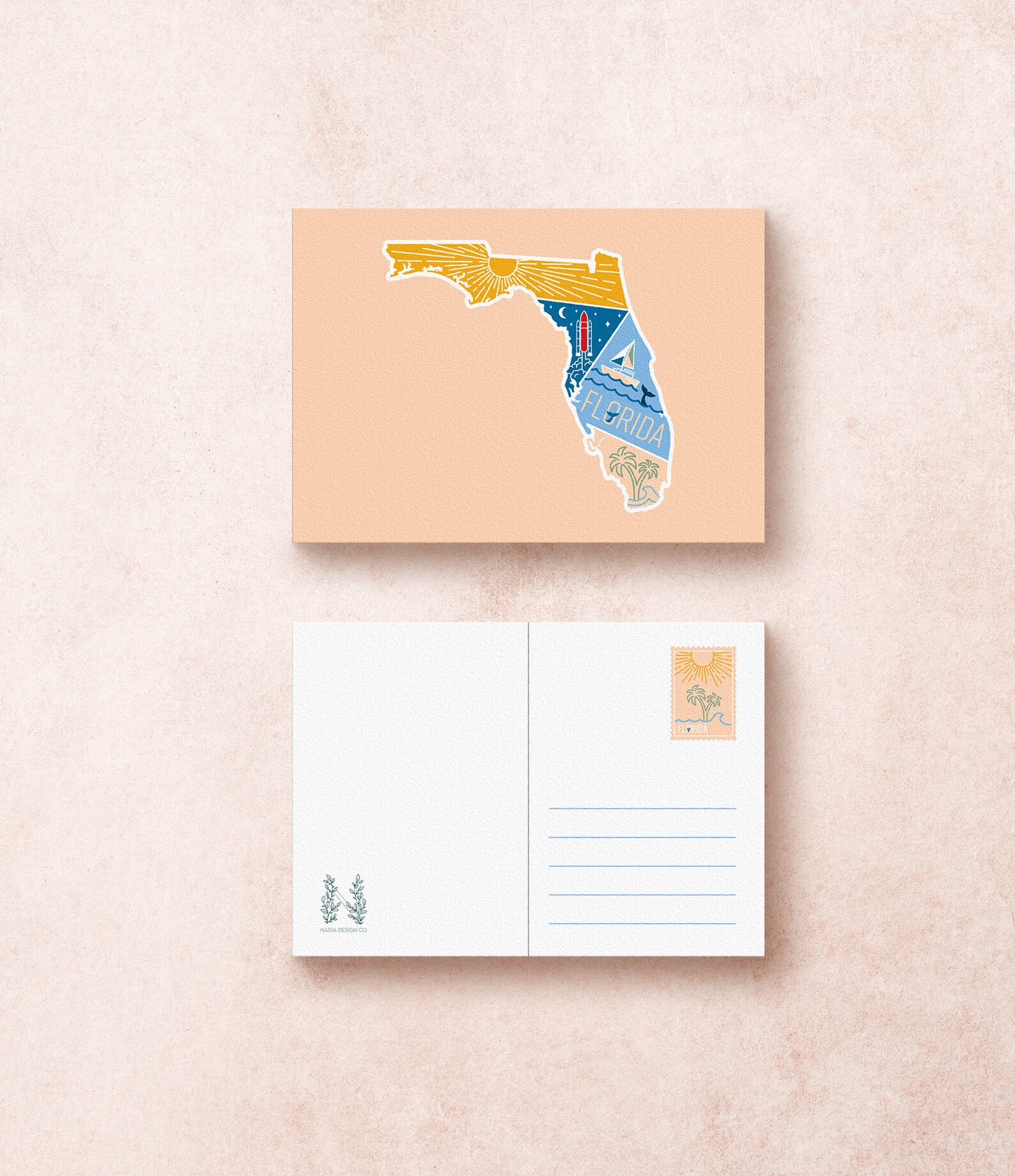 Florida Postcard Print 5x7 Geometric Illustrated Travel | Etsy