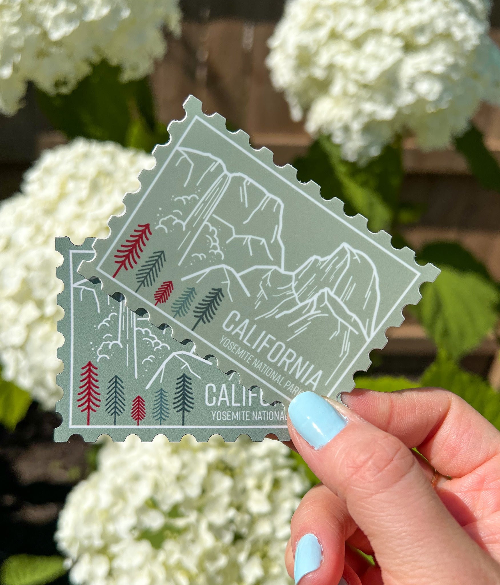 California Yosemite National Park Stamp Sticker | Half Dome Waterfall ...