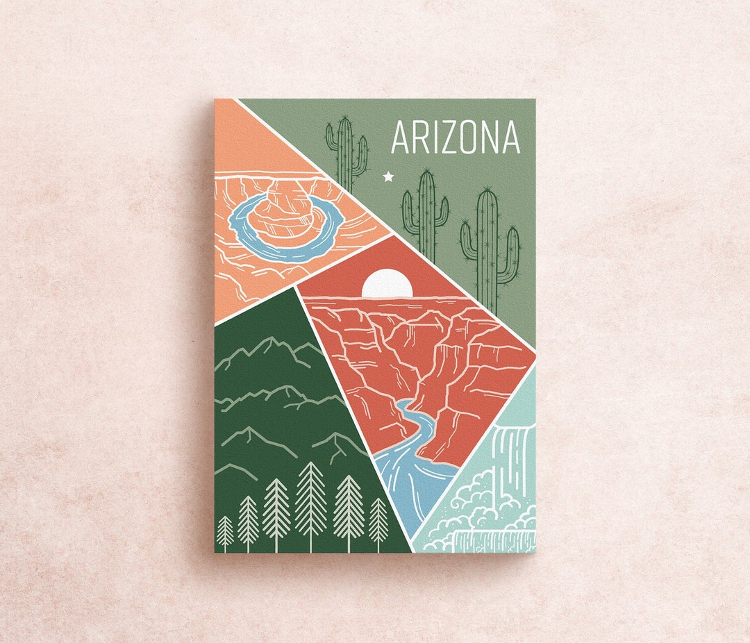 Arizona State Travel Postcard Print | Geometric Travel Adventure ...