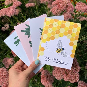 Oh Babee Greeting Card Illustration Bee Baby Shower Greeting - Etsy