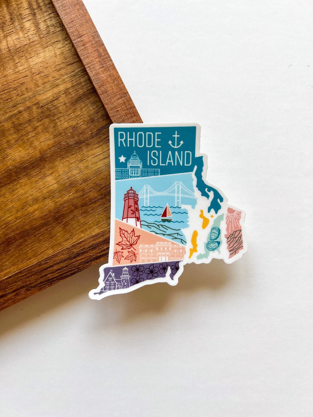Rhode Island State Geometric Sticker Ocean USA State Lighthouse Laptop ...