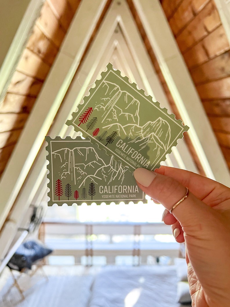 California Yosemite National Park Stamp Sticker | Half Dome Waterfall ...