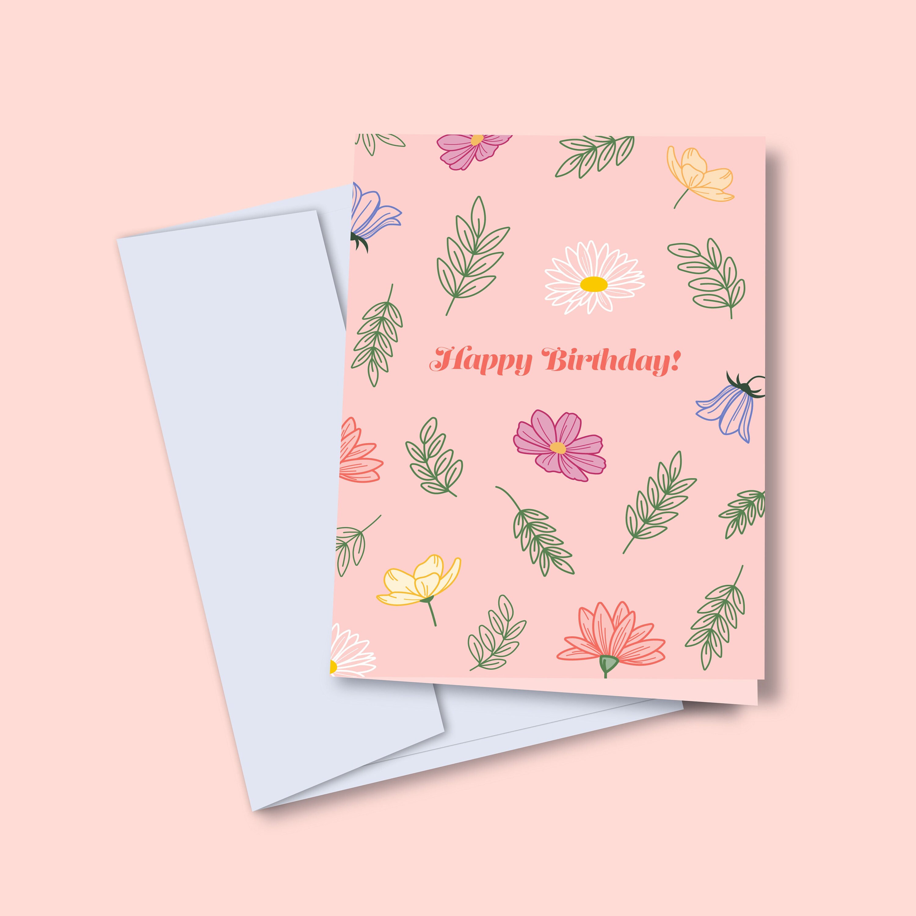 Happy Birthday Wildflower Card | 5"x7" Floral Greenery Leaf Flowers ...