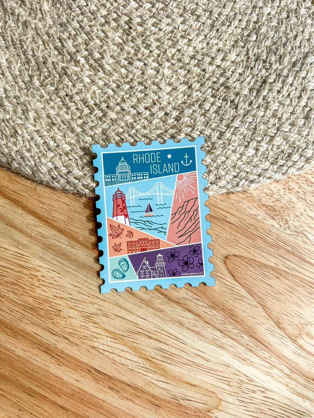 Rhode Island Stamp Magnet | USA State Travel Souvenir Gift Lighthouse ...