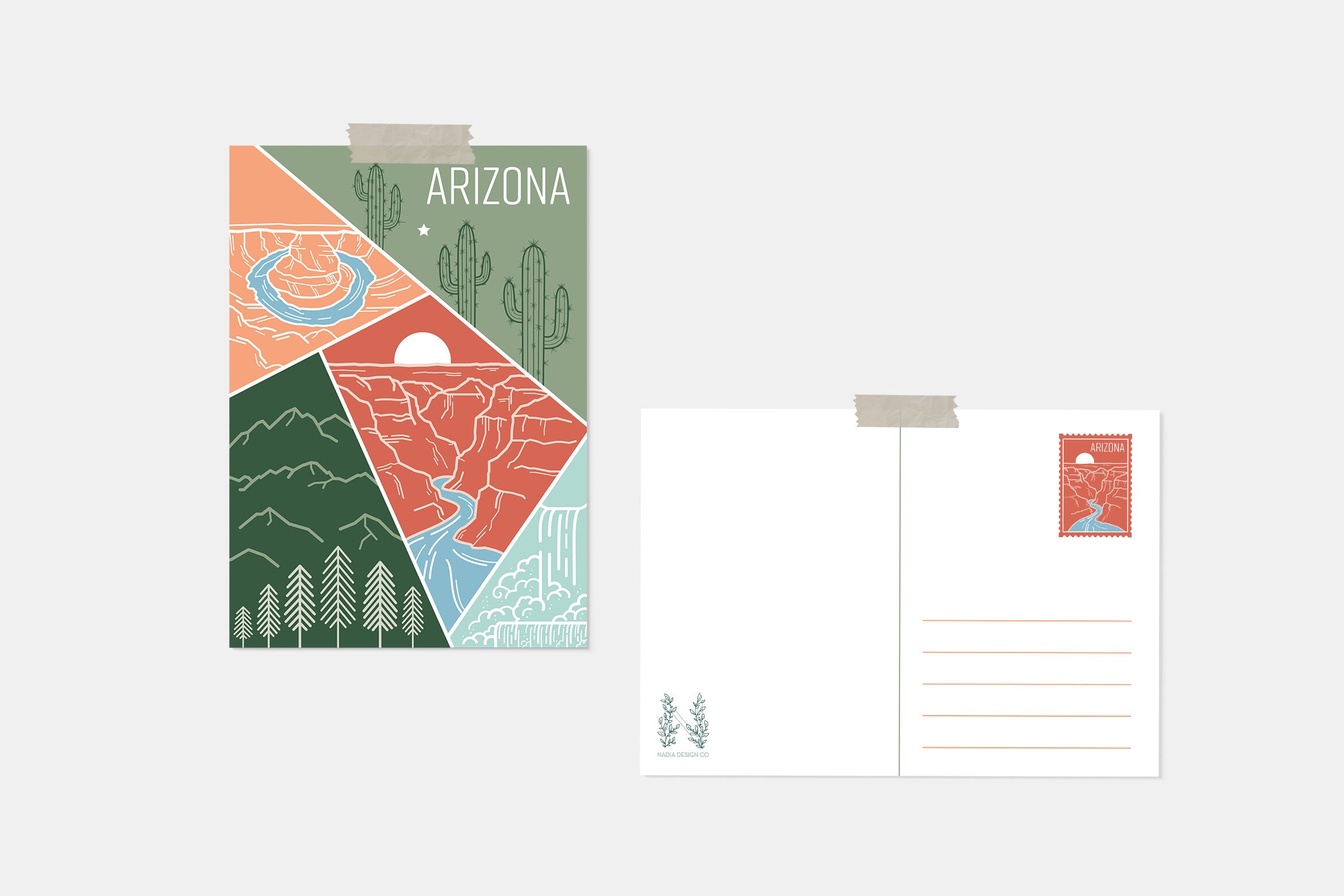 Arizona State Travel Postcard Print Geometric Travel - Etsy