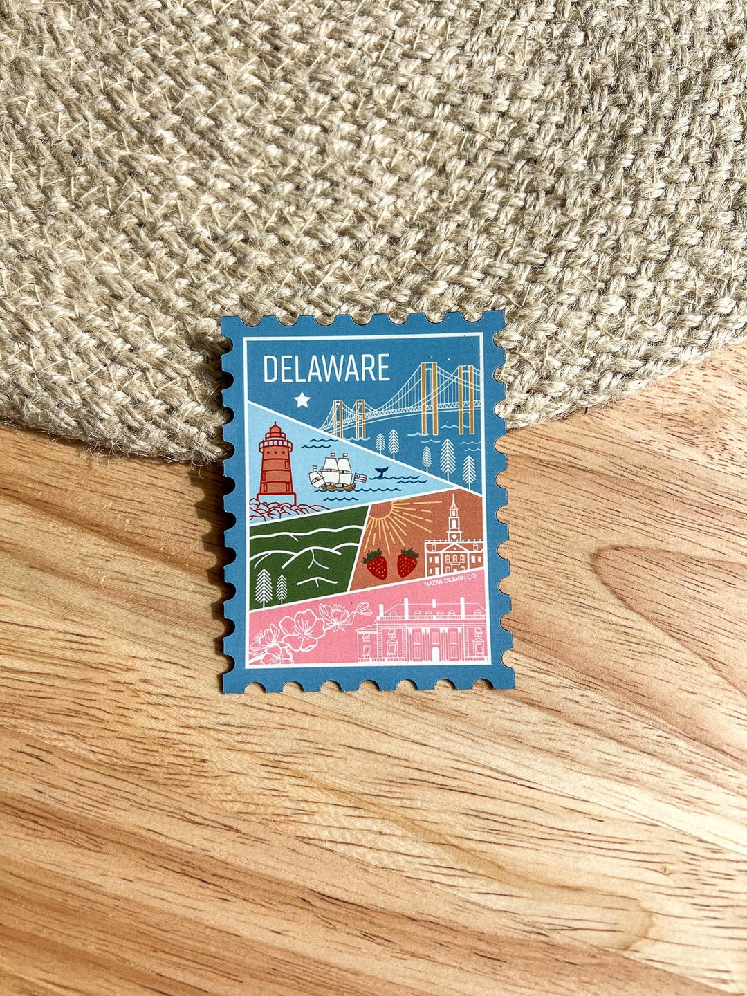 Delaware Stamp Magnet USA State Lighthouse Flower Bridge Parks ...