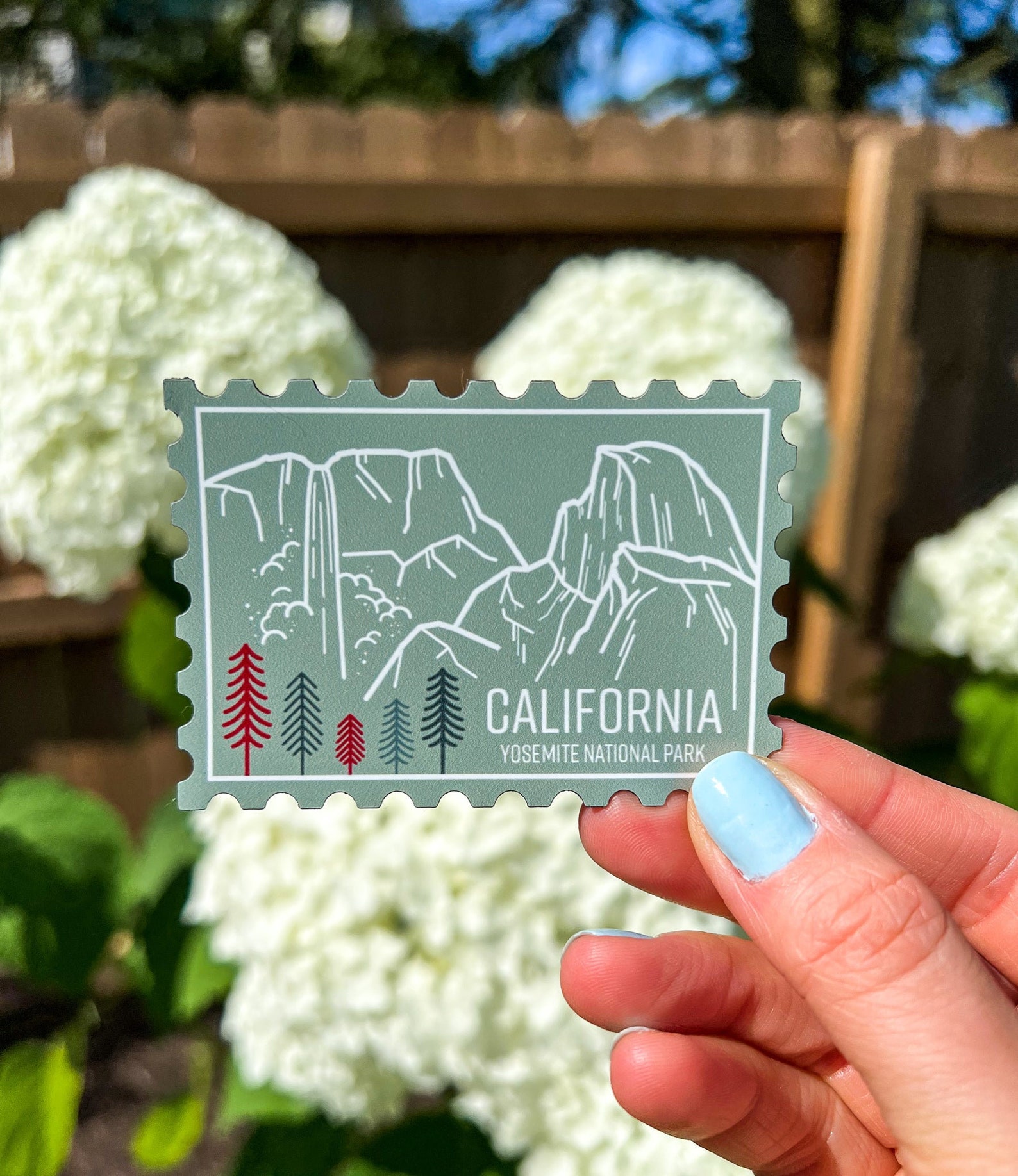 California Yosemite National Park Stamp Sticker | Half Dome Waterfall ...