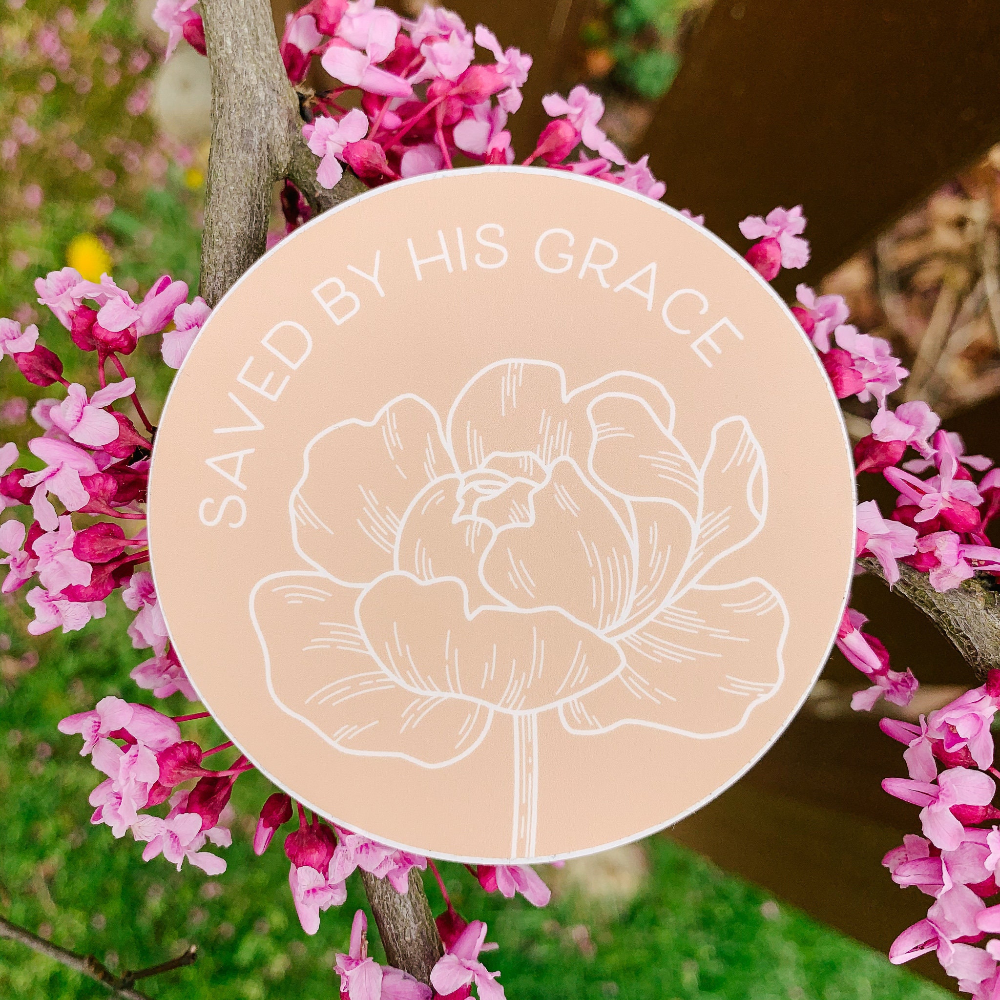 Saved by His Grace Sticker Peony Bloom Flower Plant Vinyl | Etsy