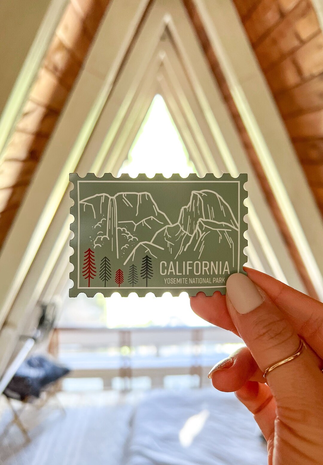 California Yosemite National Park Stamp Sticker | Half Dome Waterfall ...