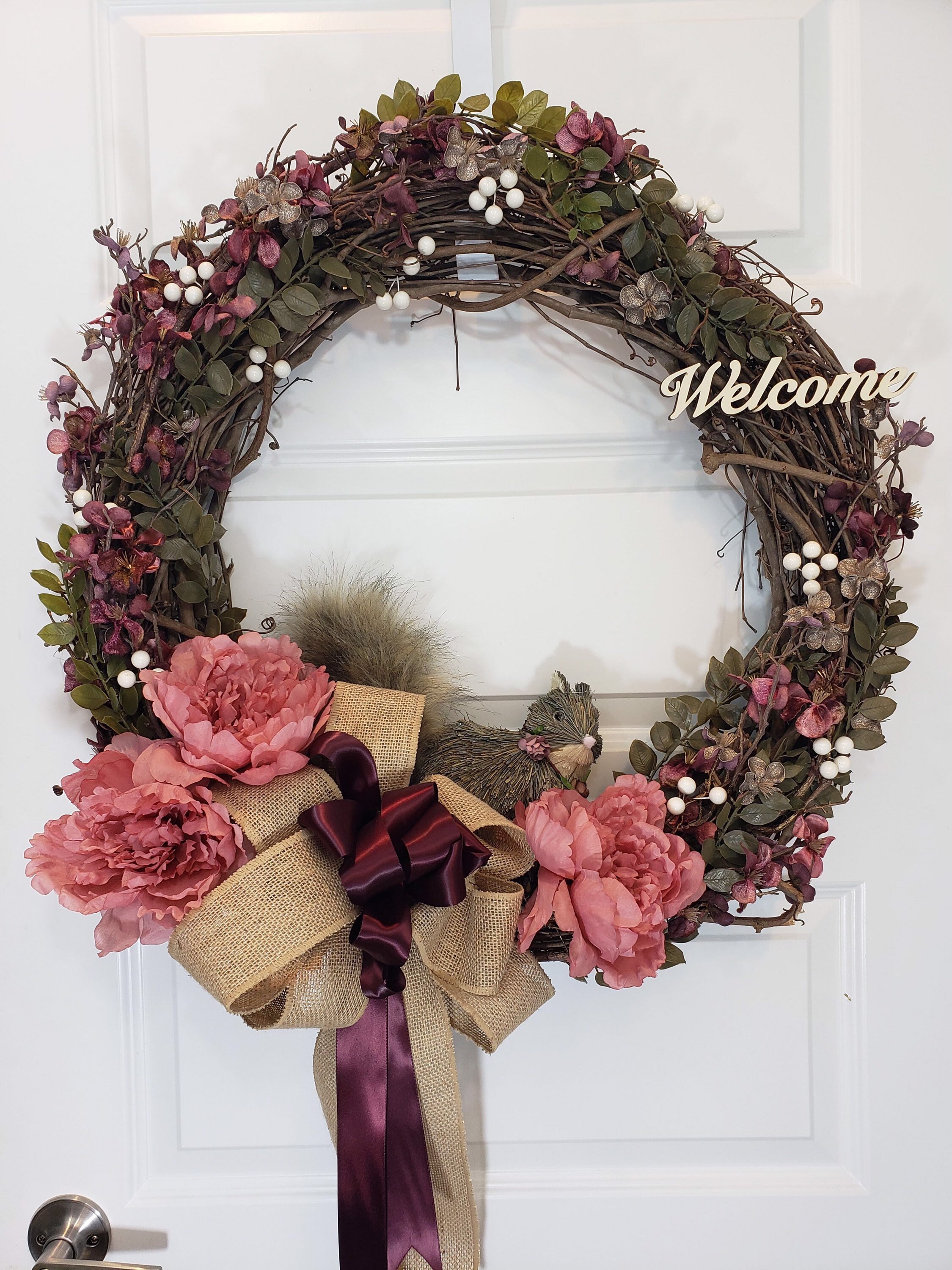 Beautiful Burgundy and Rose Welcome Wreath Featuring a Cute - Etsy