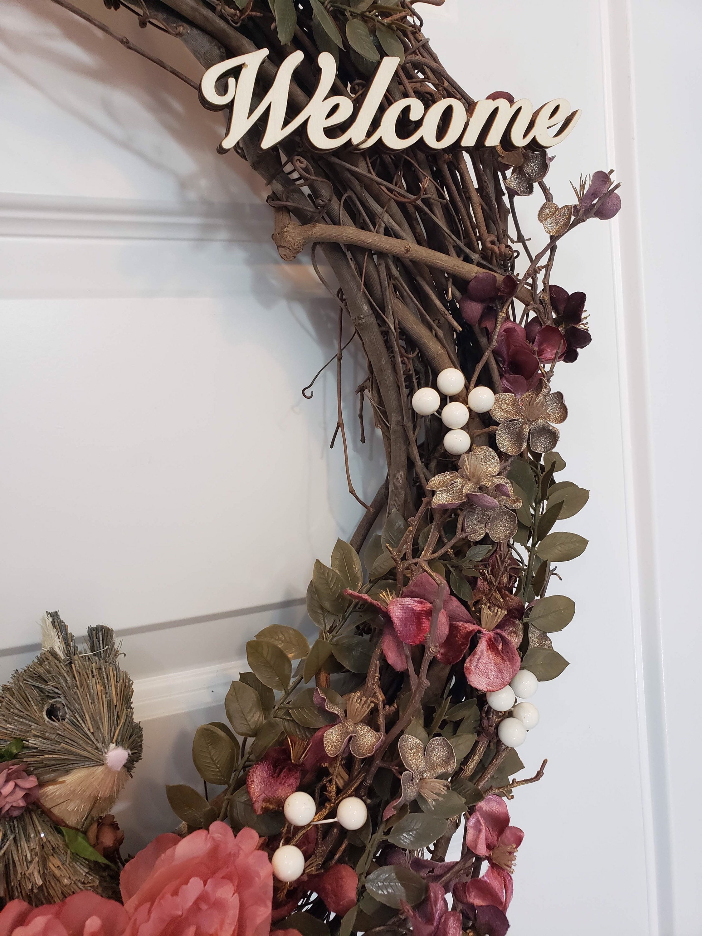 Beautiful Burgundy and Rose Welcome Wreath Featuring a Cute - Etsy