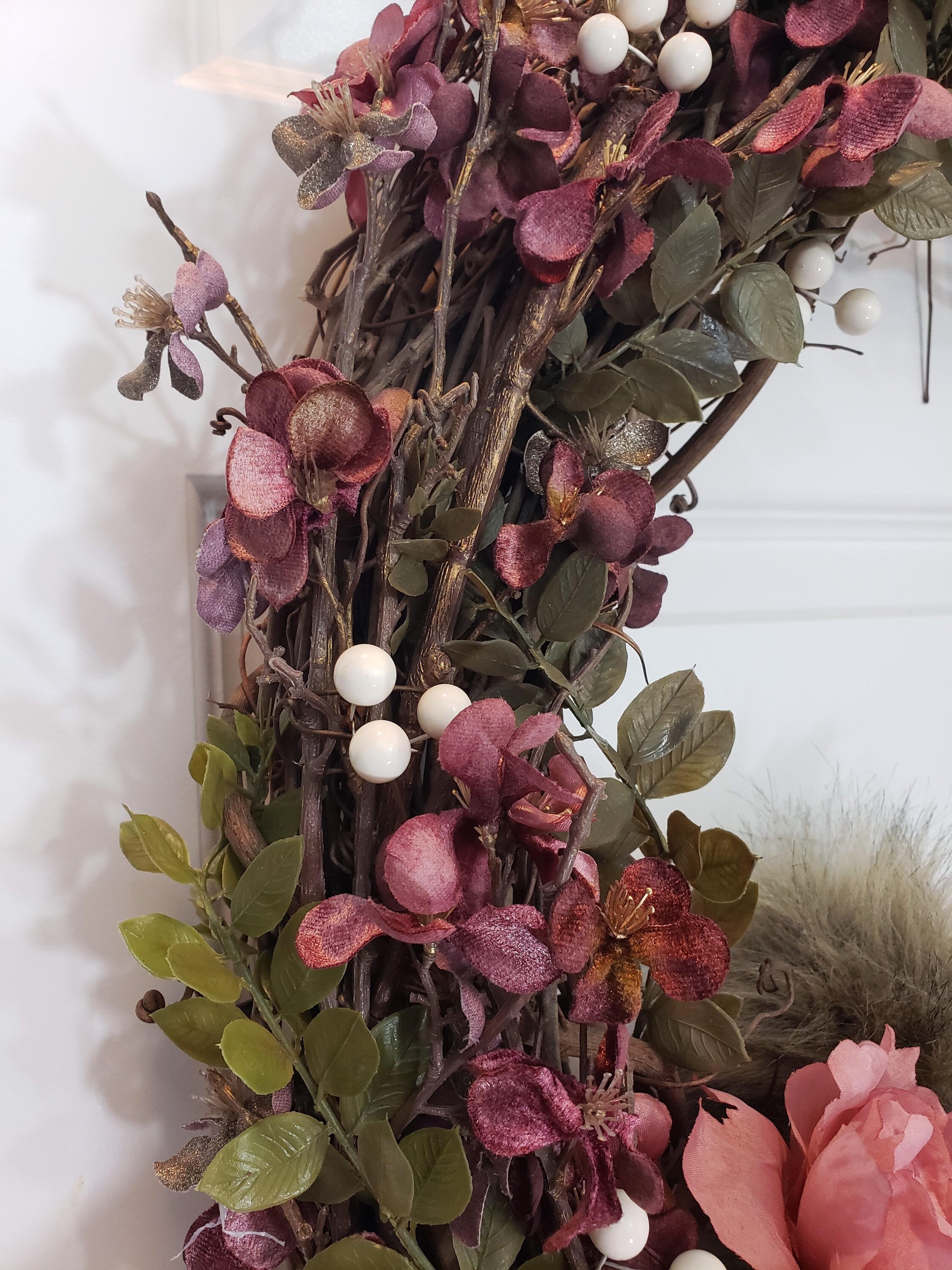 Beautiful Burgundy and Rose Welcome Wreath Featuring a Cute - Etsy