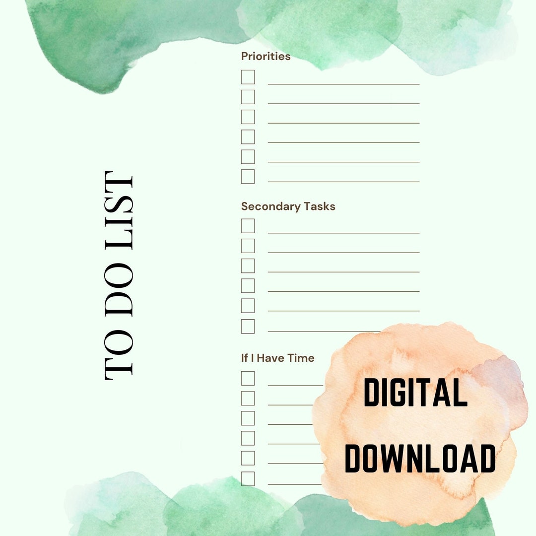 To-do List Print Minimal List Green Checklist Daily Check List - Etsy