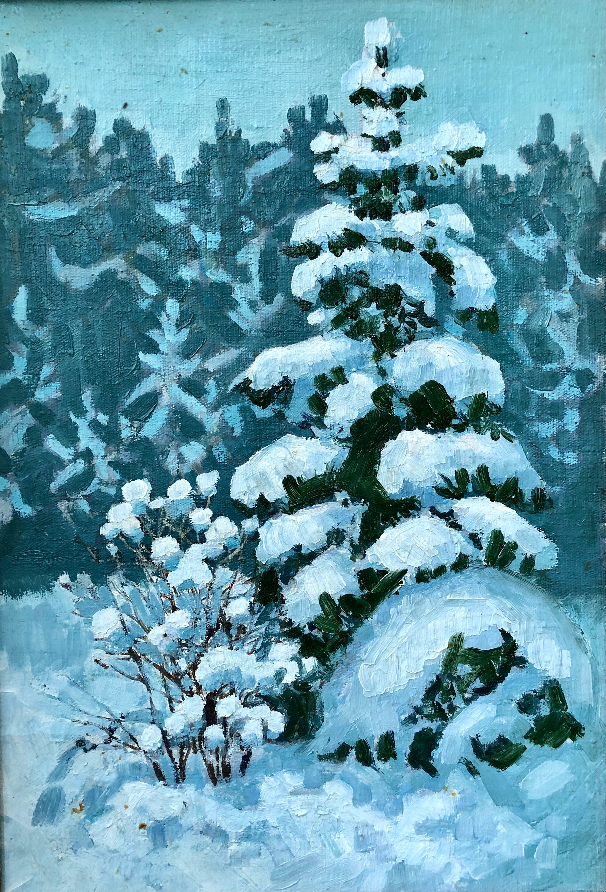 Painting art vintage landscape old snow impressionism decor | Etsy