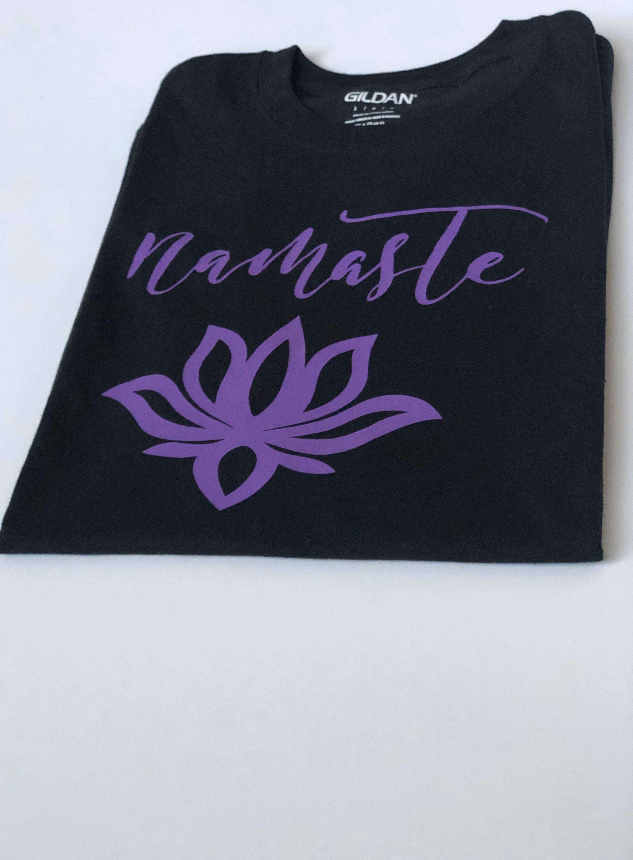 Namaste T Shirt, Black T Shirt, Black and Purple T Shirt, Yoga T Shirt ...