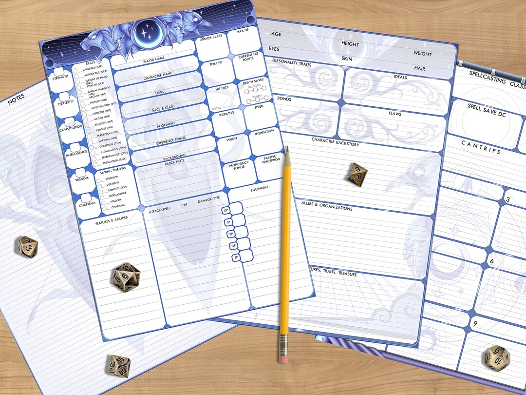 DND 5e Downloadable Character Sheet PDF moon Elf Dungeon and Dragons ...