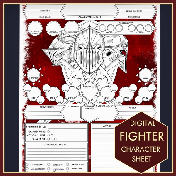 Dnd 5e Fighter Sheet - Etsy