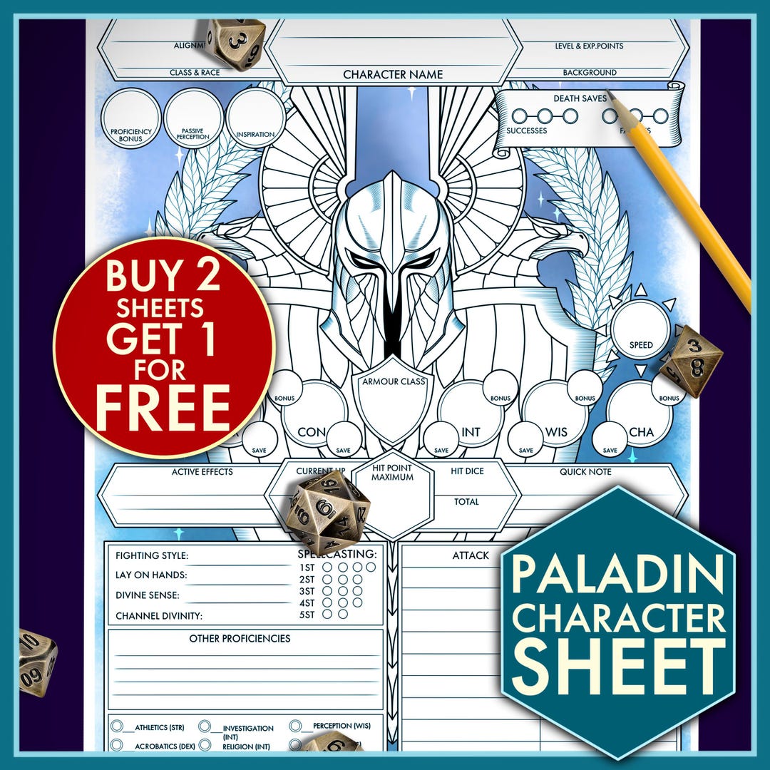 DND 5E Sheet PALADIN - Dnd Character Sheets - PDF for Dungeons and Dragons 5th Edition - Etsy