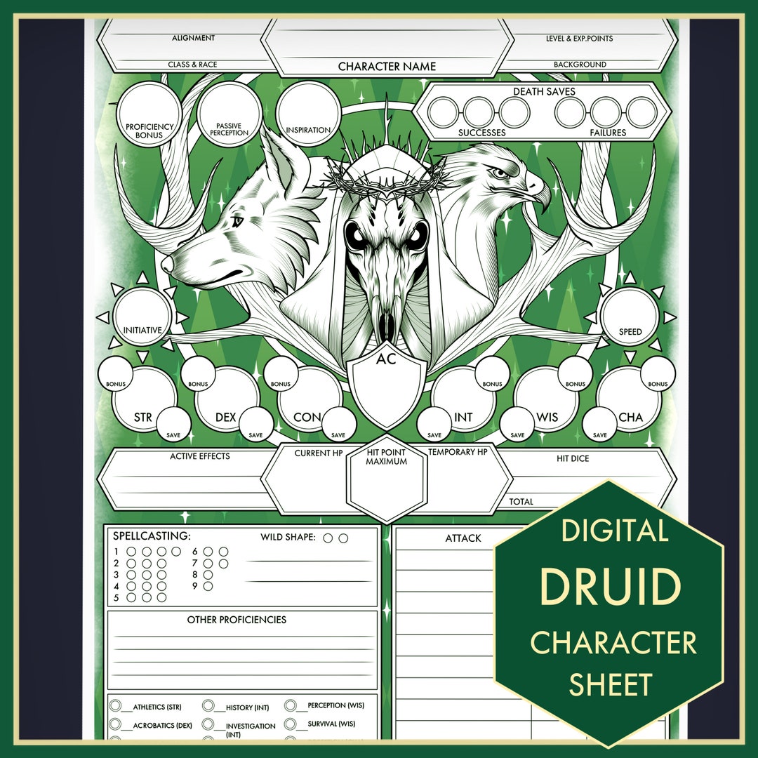 Hoja de DND 5E Hojas de D&D de personajes DRUID PDF para Dungeons and Dragons 5.ª edición - Etsy ...