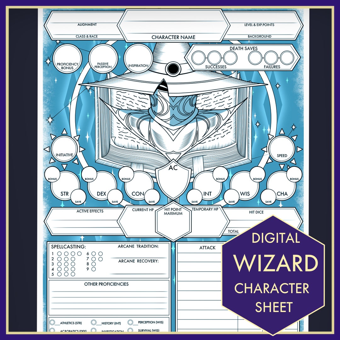 DND 5E Sheet WIZARD Character D&D Sheets PDF for Dungeons and Dragons ...