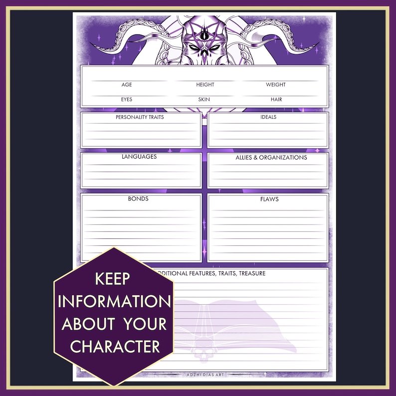 DND 5E Sheet - WARLOCK Character D&D Sheets - PDF for Dungeons and ...
