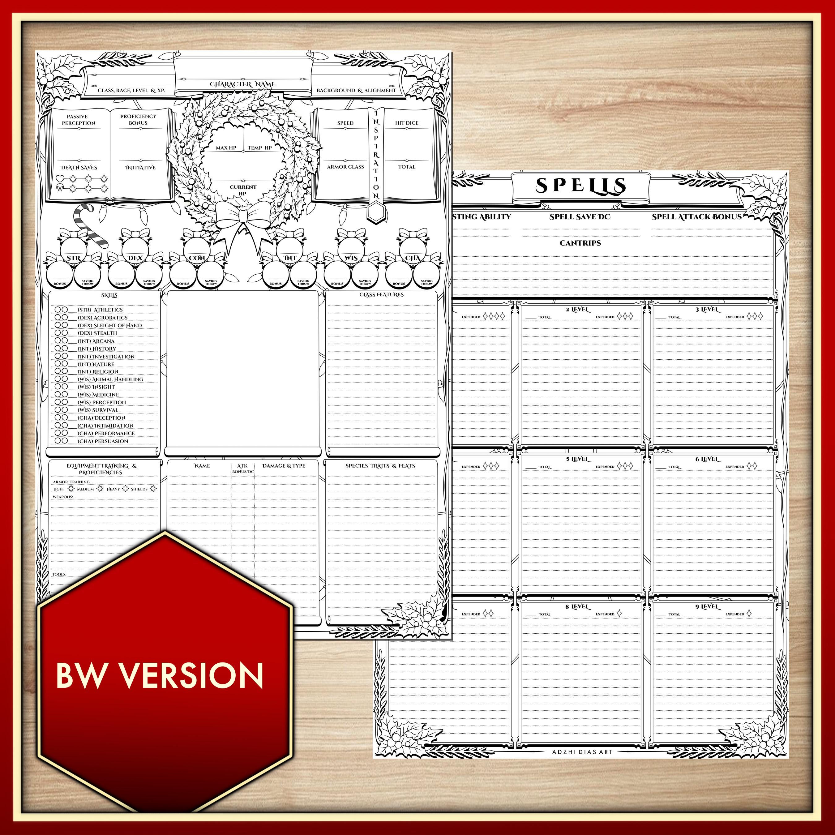 Christmas Dnd 5e Character Sheet | Cozy Winter Theme Printable Page - Etsy