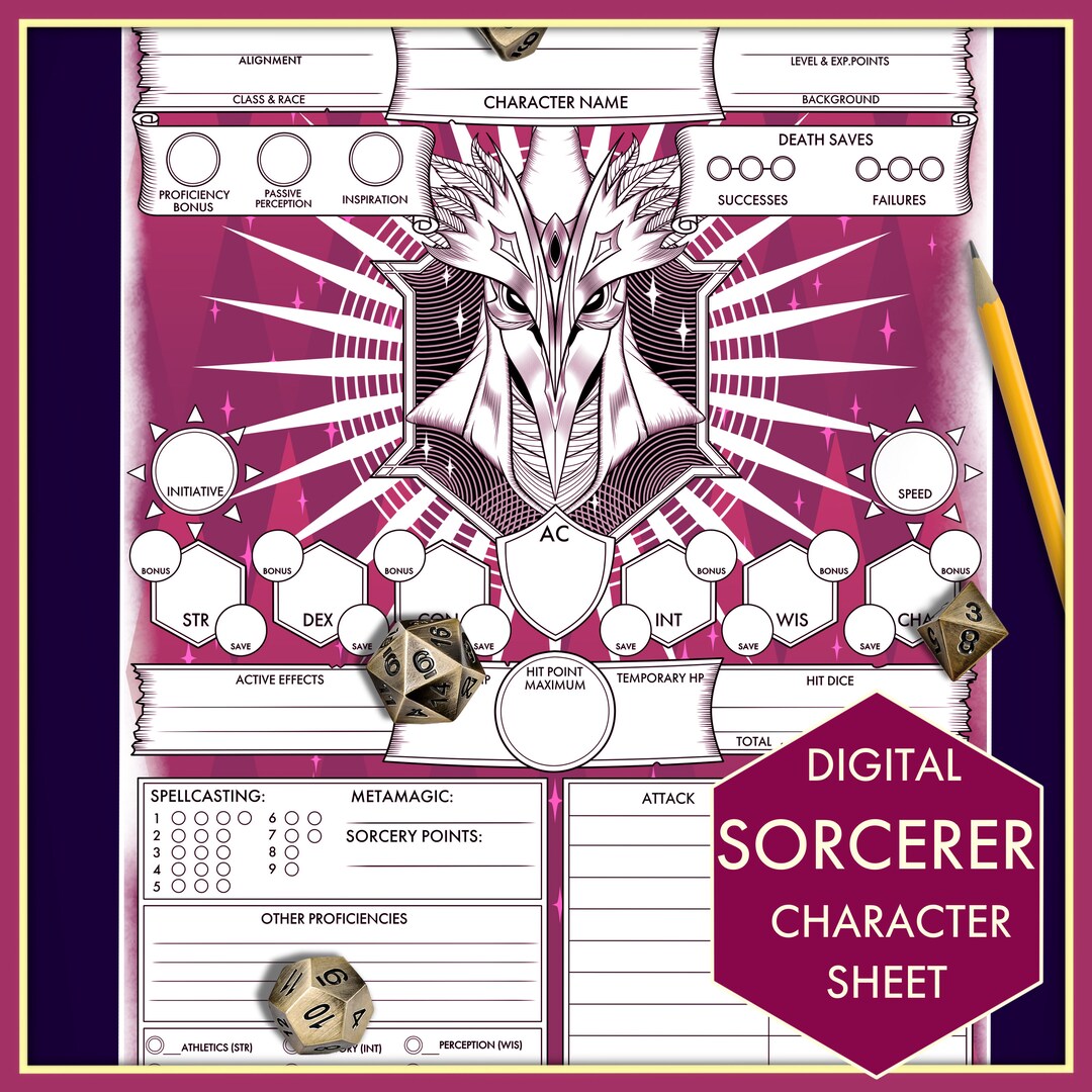 D&D 5E Character Sheet Sorcerer DND Sheet PDF for Dungeons and Dragons ...