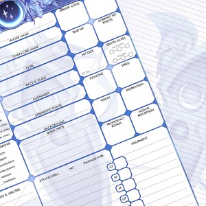 DND 5e Downloadable Character Sheet PDF moon Elf Dungeon and Dragons ...