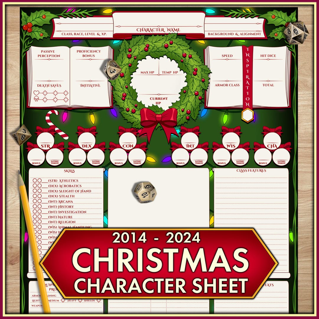 Christmas Dnd 5e Character Sheet | Cozy Winter Theme Printable Page ...