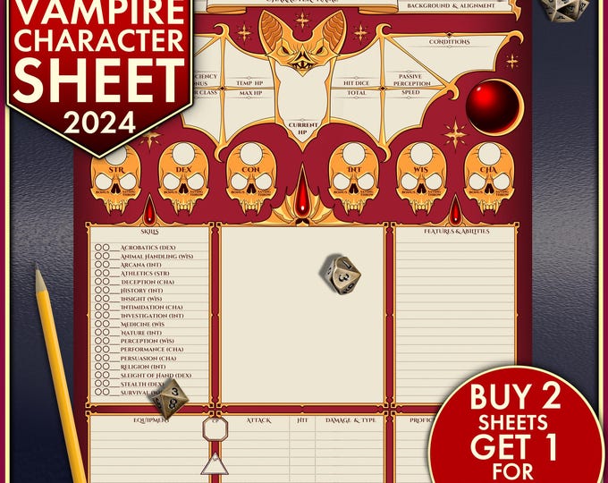 Gothic Vampire | Printable Dnd Character Sheet PDF for Dungeons and ...