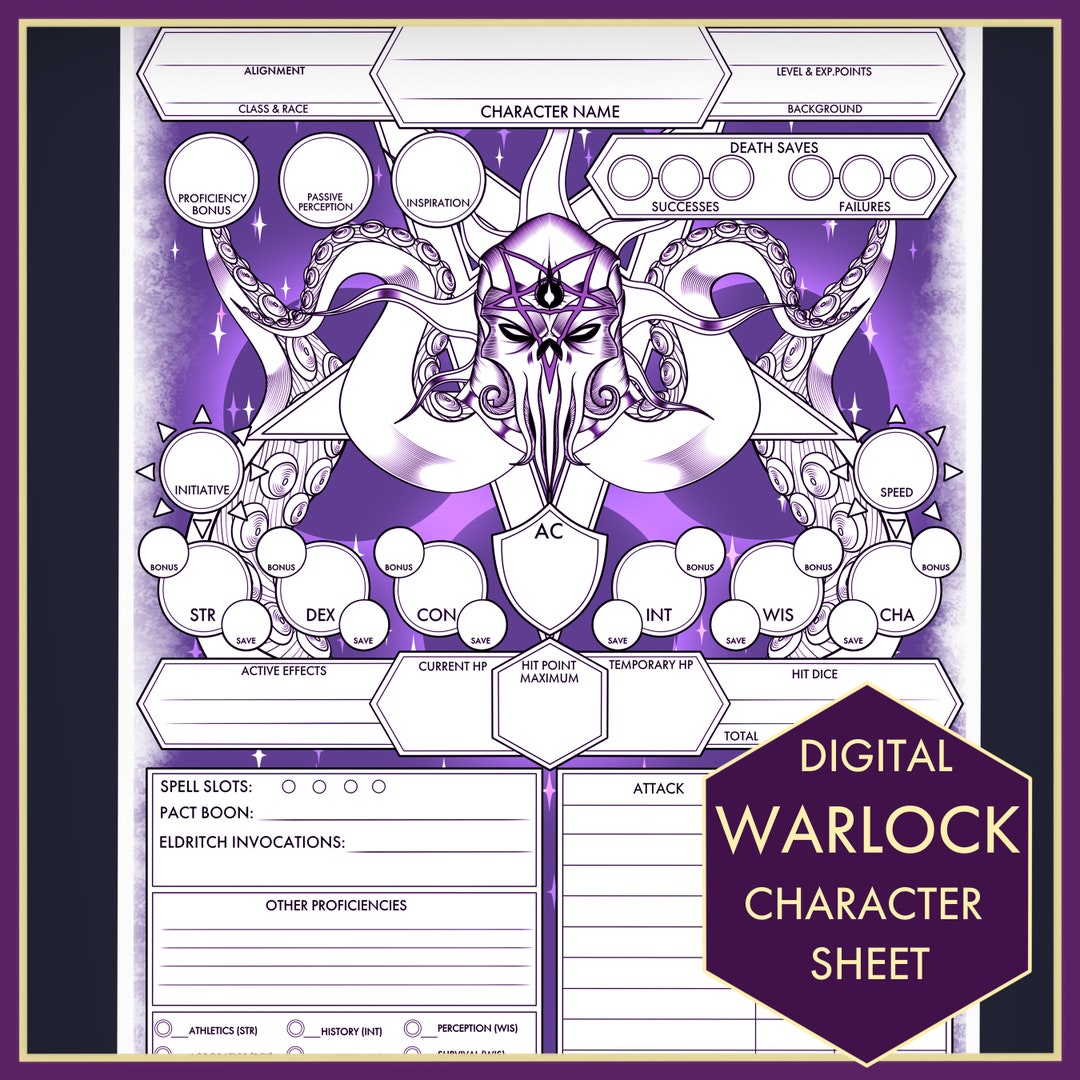DND 5E Sheet WARLOCK Character D&D Sheets PDF for Dungeons and Dragons 5th Edition - Etsy UK
