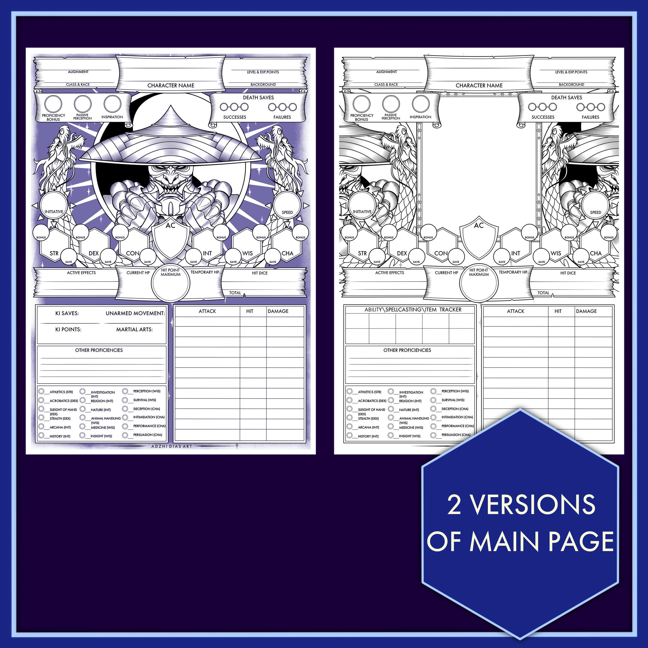 DND 5E Character Sheet MONK D&D Sheet PDF for Dungeons and Dragons 5th ...