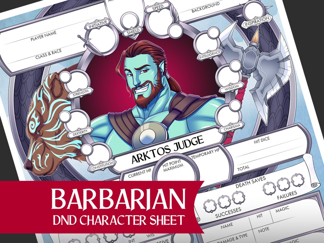 Barbarian D&D 5E Character Sheets DND Sheet PDF for - Etsy