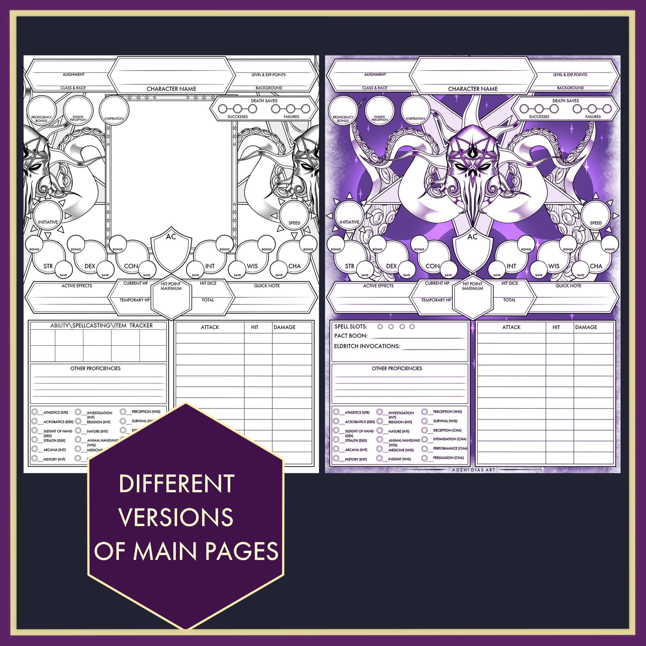 DND 5E Sheet - WARLOCK Character D&D Sheets - PDF for Dungeons and ...