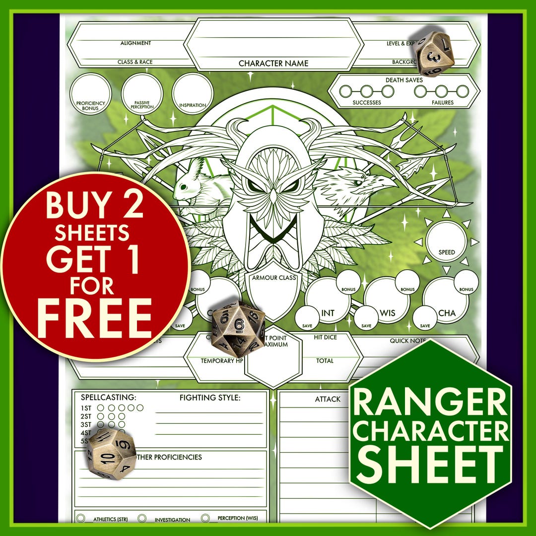 Printable DND 5E Sheet - Ranger Character Dnd Sheet - PDF for Dungeons ...