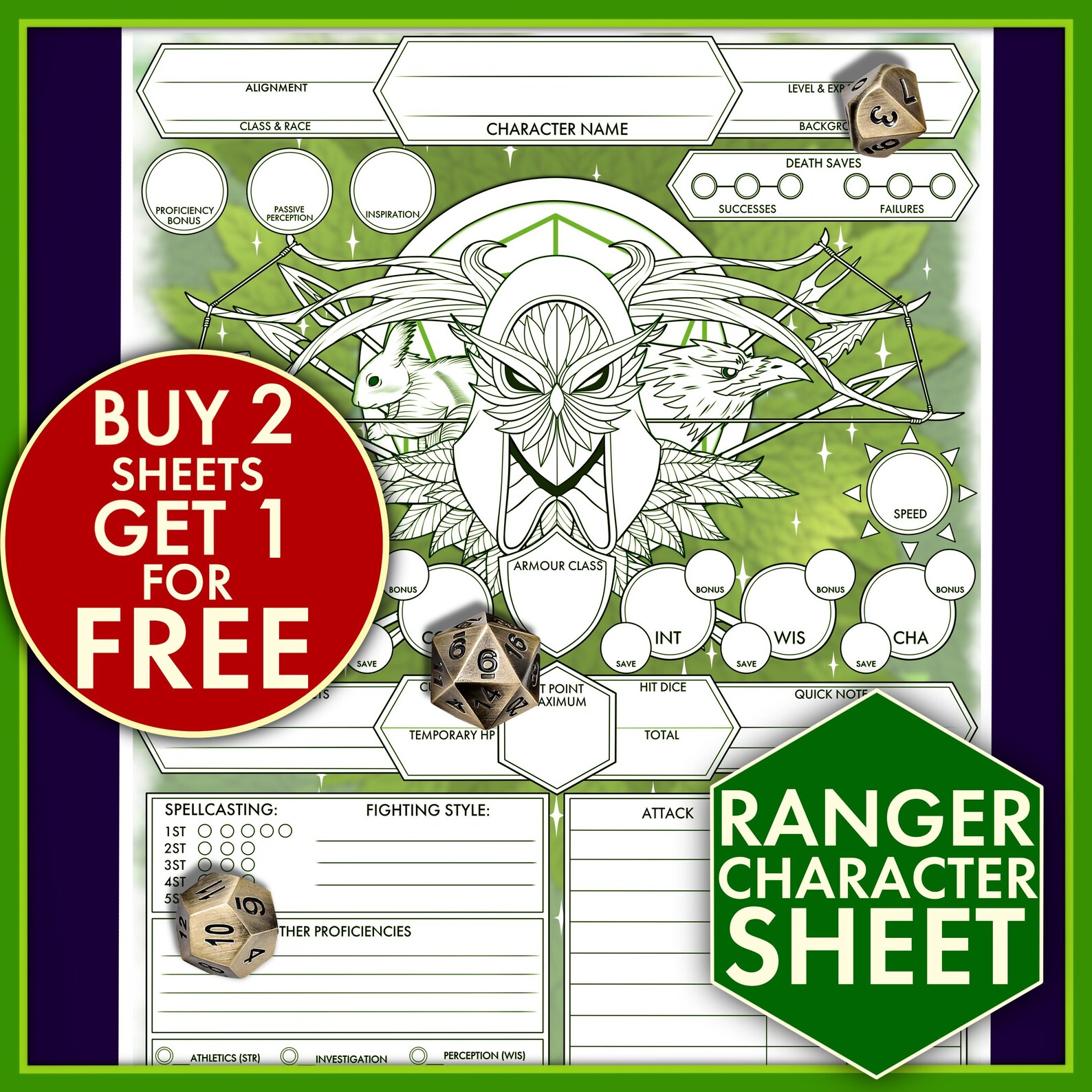 Printable Ranger Character Sheet - DND 5E (PDF) - Etsy